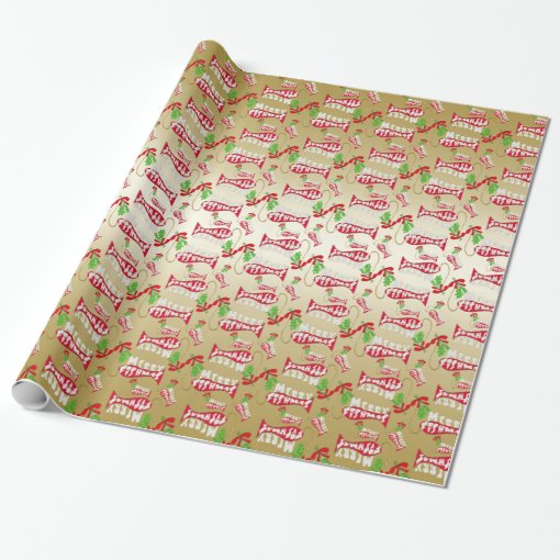 ♫♥ Funny Christmas Fishing Merry Fishmas Gold Wrapping Paper | Zazzle