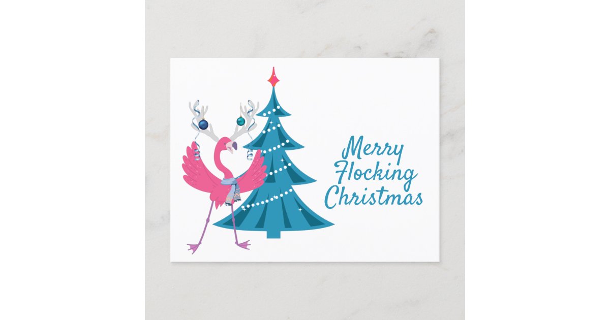 Funny Christmas Flamingo Reindeer Holiday Greeting Postcard | Zazzle