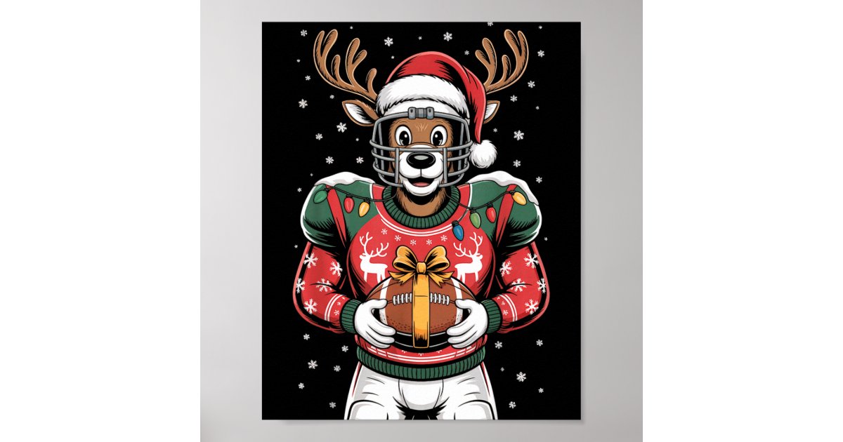 Funny Christmas Football Reindeer Poster | Zazzle