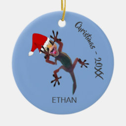 Funny Christmas Gecko Lizard Photo Ceramic Ornament | Zazzle