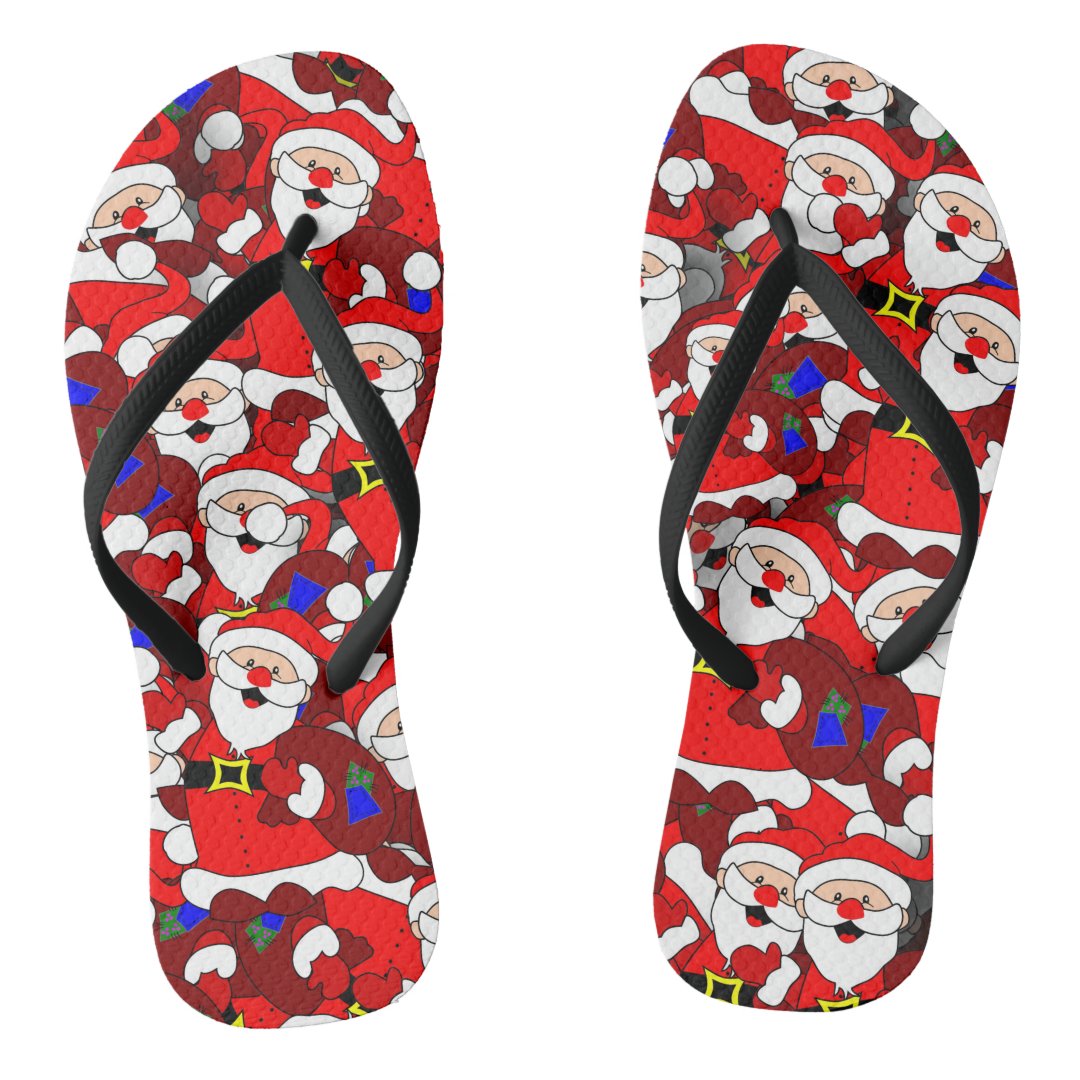 Funny Christmas Modern Whimsical Santa Collage Flip Flops | Zazzle