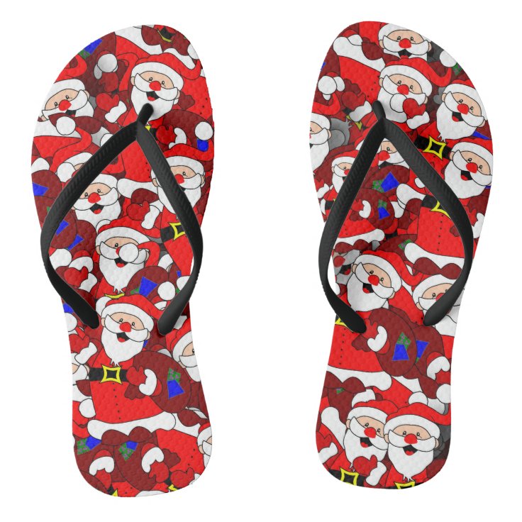 Funny Christmas Modern Whimsical Santa Collage Flip Flops | Zazzle