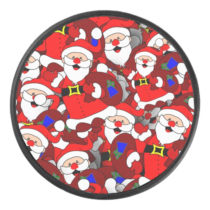 Funny Christmas Modern Whimsical Santa Collage Hockey Puck | Zazzle