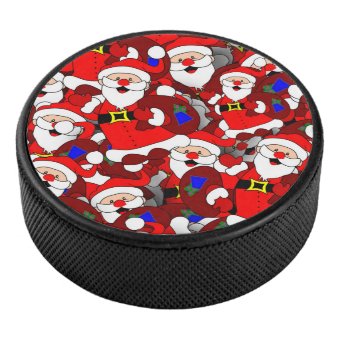 Funny Christmas Modern Whimsical Santa Collage Hockey Puck | Zazzle