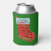 Funny Christmas Naughty Santa Claus Stocking Joke Can Cooler | Zazzle