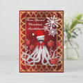 Funny Christmas octopus on red damask Invitation | Zazzle