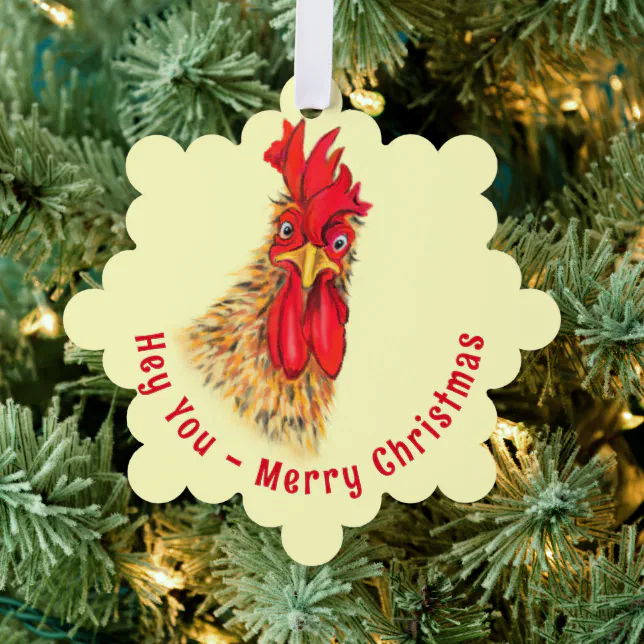 Funny Christmas Ornament Card Surprised Rooster | Zazzle