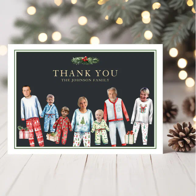 Funny Christmas Pajama Family Thank You Card | Zazzle