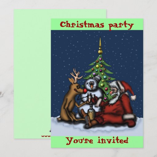 Funny Christmas party cartoon art invitation card | Zazzle