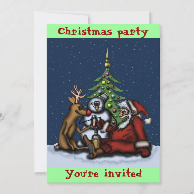 Funny Christmas party cartoon art invitation card | Zazzle