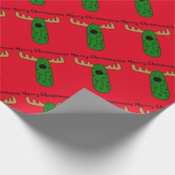 Funny Christmas Pickle Moose Cartoon Wrapping Paper | Zazzle