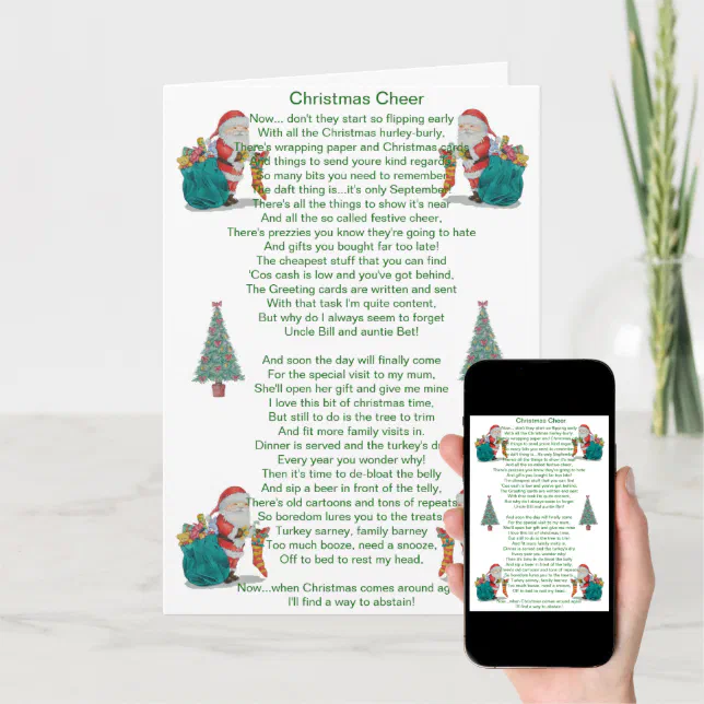 funny christmas poem santa and xmas tree card | Zazzle