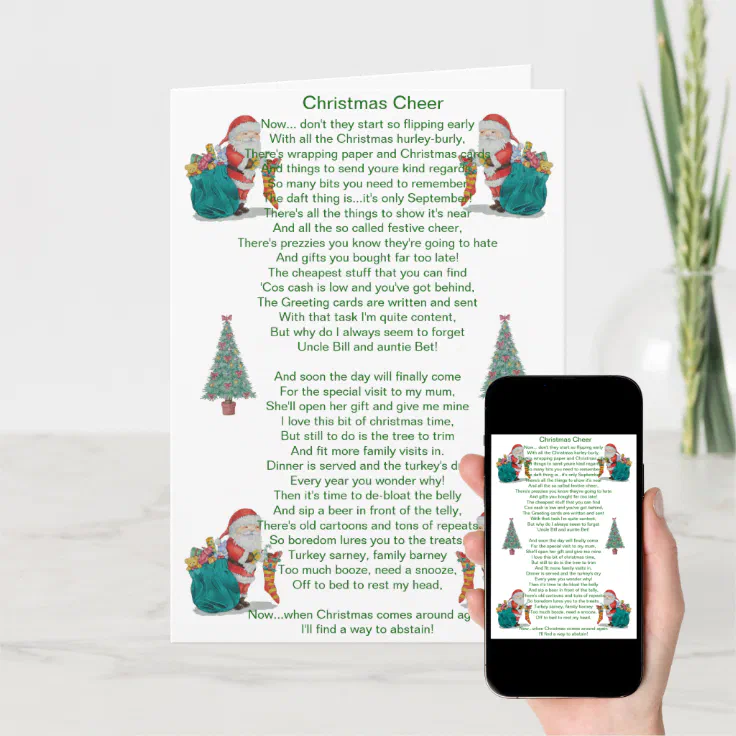 funny christmas poem santa and xmas tree card | Zazzle