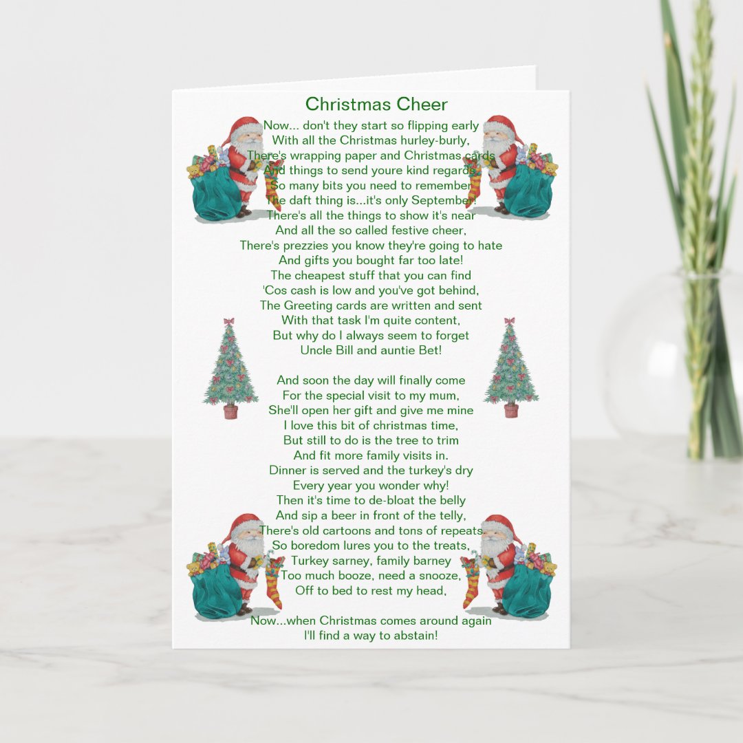 funny christmas poem santa and xmas tree card | Zazzle