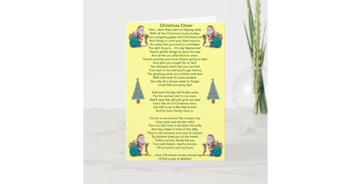 funny christmas poem santa and xmas tree card | Zazzle