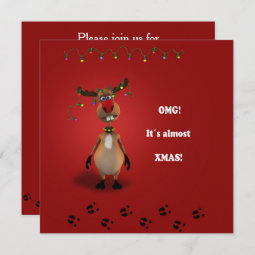 Funny Christmas Red Nosed Reindeer Invitation | Zazzle