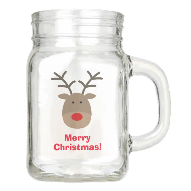 Funny Christmas reindeer mason jar mug with handle | Zazzle