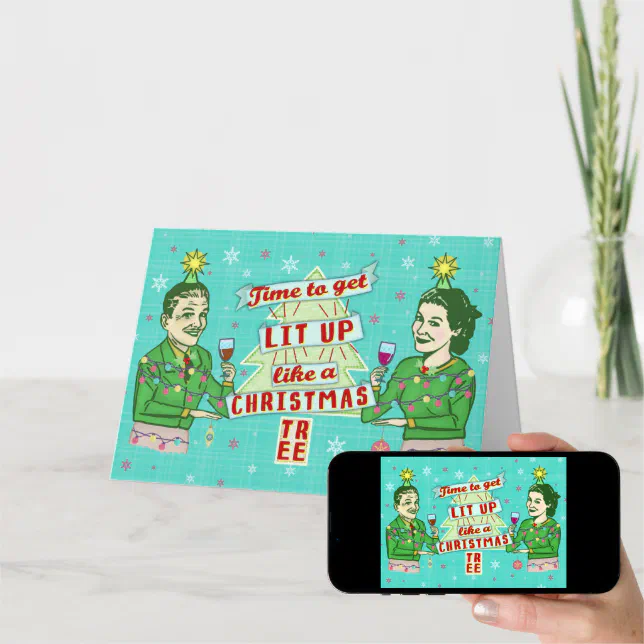 Funny Christmas Retro Drinking Humor Couple Lit Up Holiday Card | Zazzle