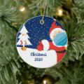 Funny Christmas Santa Claus in Face Mask Ceramic Ornament | Zazzle