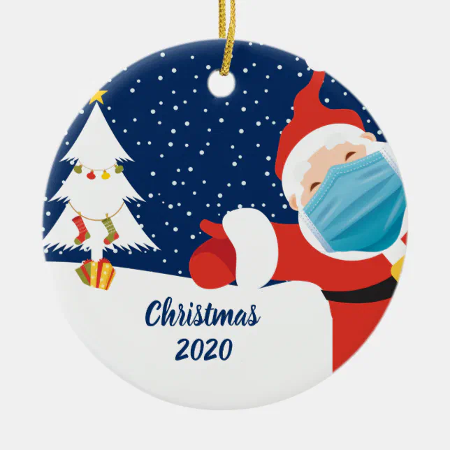 Funny Christmas Santa Claus in Face Mask Ceramic Ornament | Zazzle