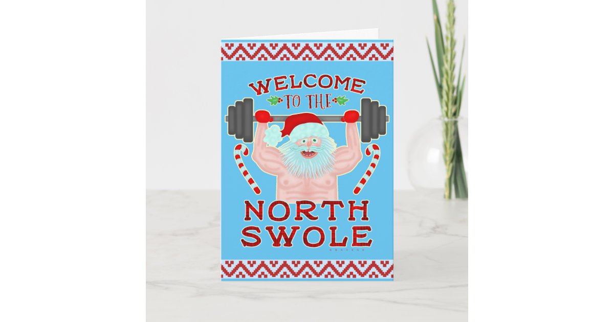 Funny Christmas Santa Claus Swole Weightlifter Holiday Card | Zazzle