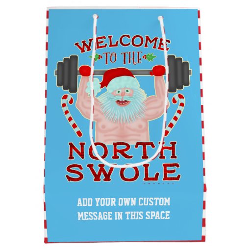 Funny Christmas Santa Claus Swole Weightlifter Medium Gift Bag | Zazzle