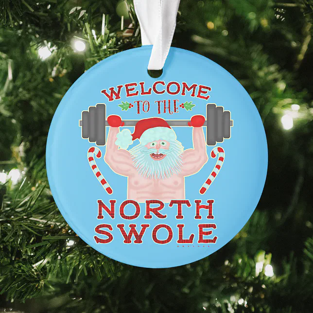 Funny Christmas Santa Claus Swole Weightlifter Ornament | Zazzle