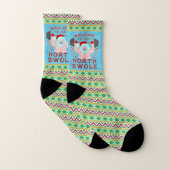 Funny Christmas Santa Claus Swole Weightlifter Sm Socks | Zazzle.com