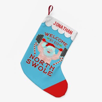 Funny Christmas Santa Claus Swole Weightlifter Small Christmas Stocking ...