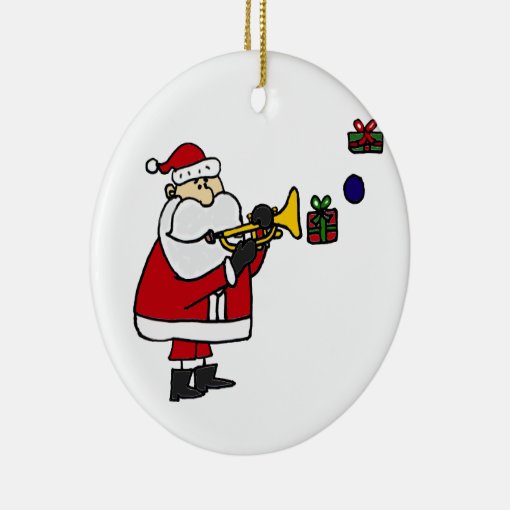 Funny Christmas Santa Playing Trumpet Ceramic Ornament | Zazzle