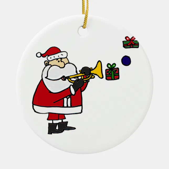 Funny Christmas Santa Playing Trumpet Ceramic Ornament | Zazzle