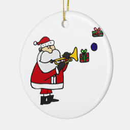 Funny Christmas Santa Playing Trumpet Ceramic Ornament | Zazzle