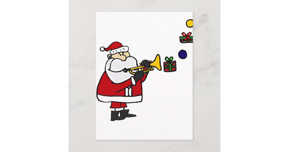 Funny Christmas Santa Playing Trumpet Holiday Postcard | Zazzle