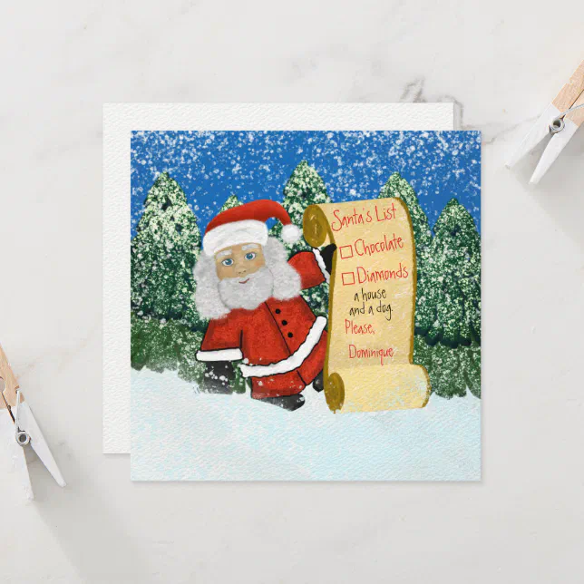Funny Christmas Santa's List Of Gifts Holiday Card | Zazzle