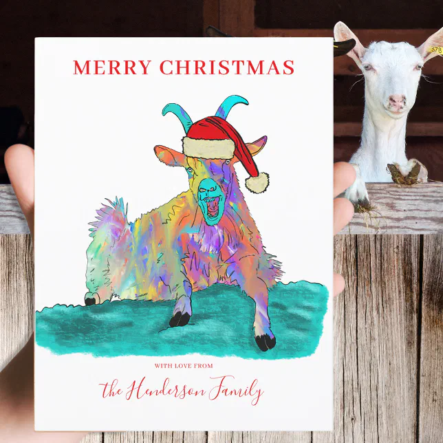 Funny Christmas Screaming Goat Budget Holiday Postcard | Zazzle