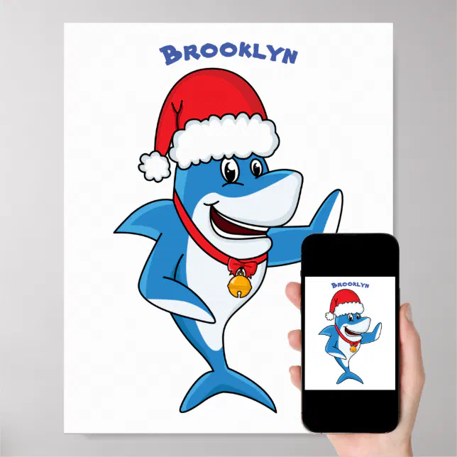 Funny Christmas shark cartoon illustration Poster | Zazzle