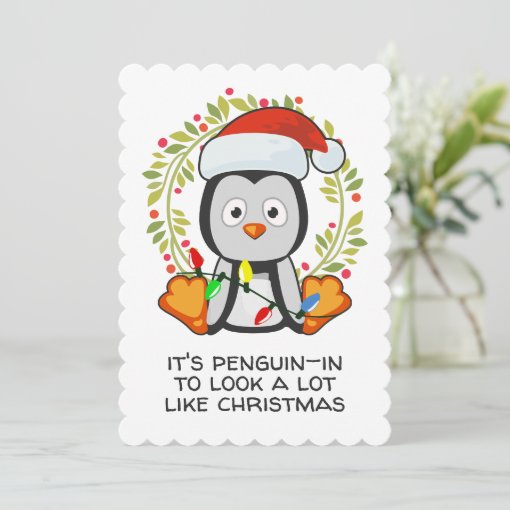 Funny Christmas Song Pun Penguin Holiday Card | Zazzle