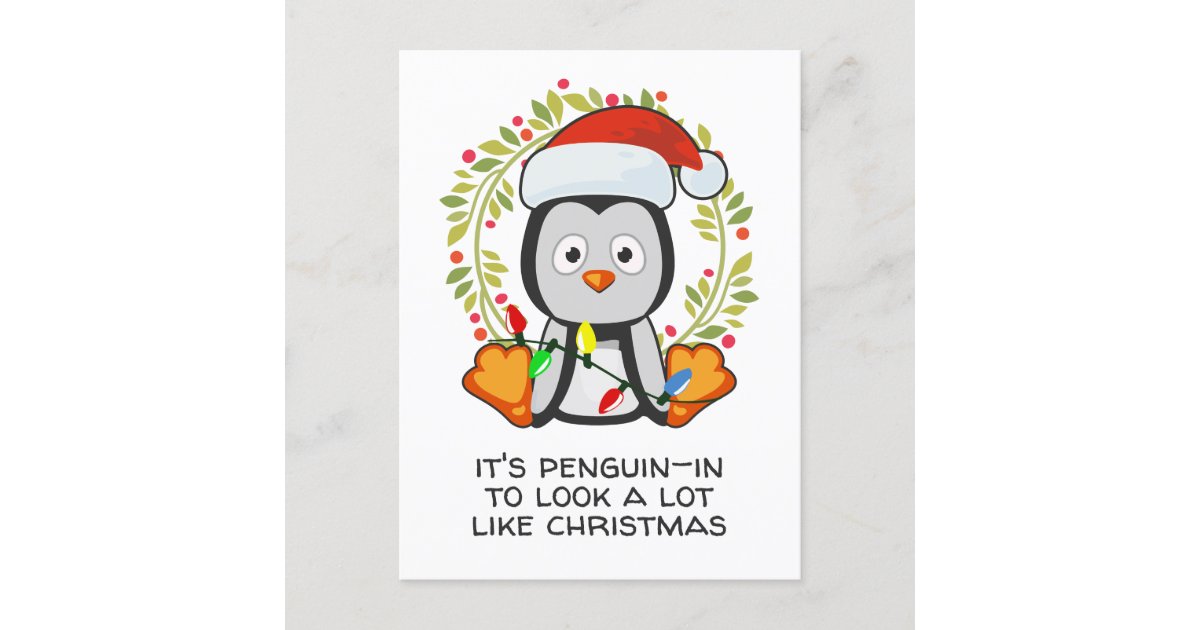 Funny Christmas Song Pun Penguin Holiday Postcard | Zazzle