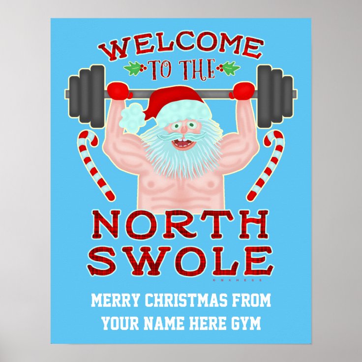 Funny Christmas Swole Santa Claus | Custom Gym Poster | Zazzle