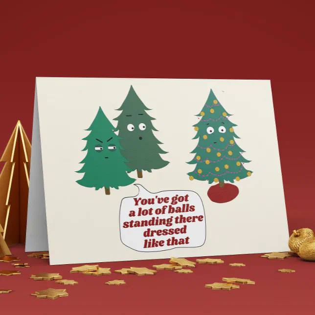Funny Christmas Tree Balls Pun Folded Holiday Card | Zazzle