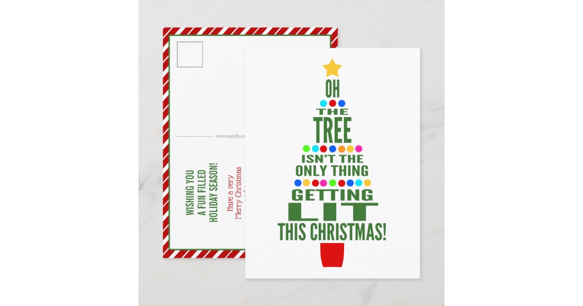 Funny Christmas Tree Getting Lit Holiday Postcard | Zazzle