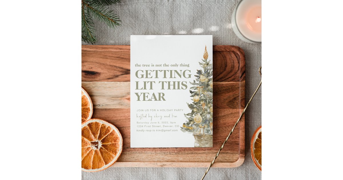 Funny Christmas Tree Getting Lit Party Invitation | Zazzle