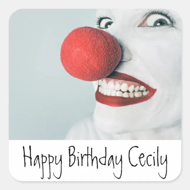 Funny Clown Face Birthday Square Sticker | Zazzle