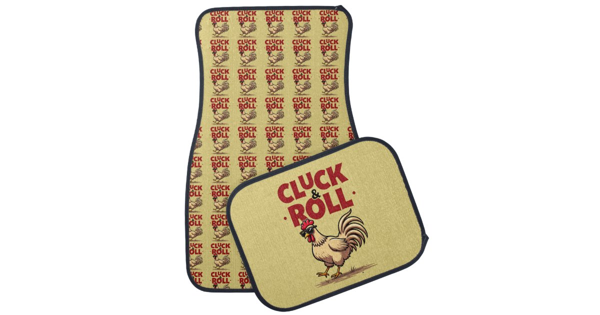 Funny "Cluck & Roll" Cool Rooster Cartoon Design Car Floor Mat | Zazzle