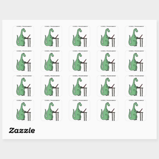 Funny COBOL Programmer Dinosaur Square Sticker | Zazzle