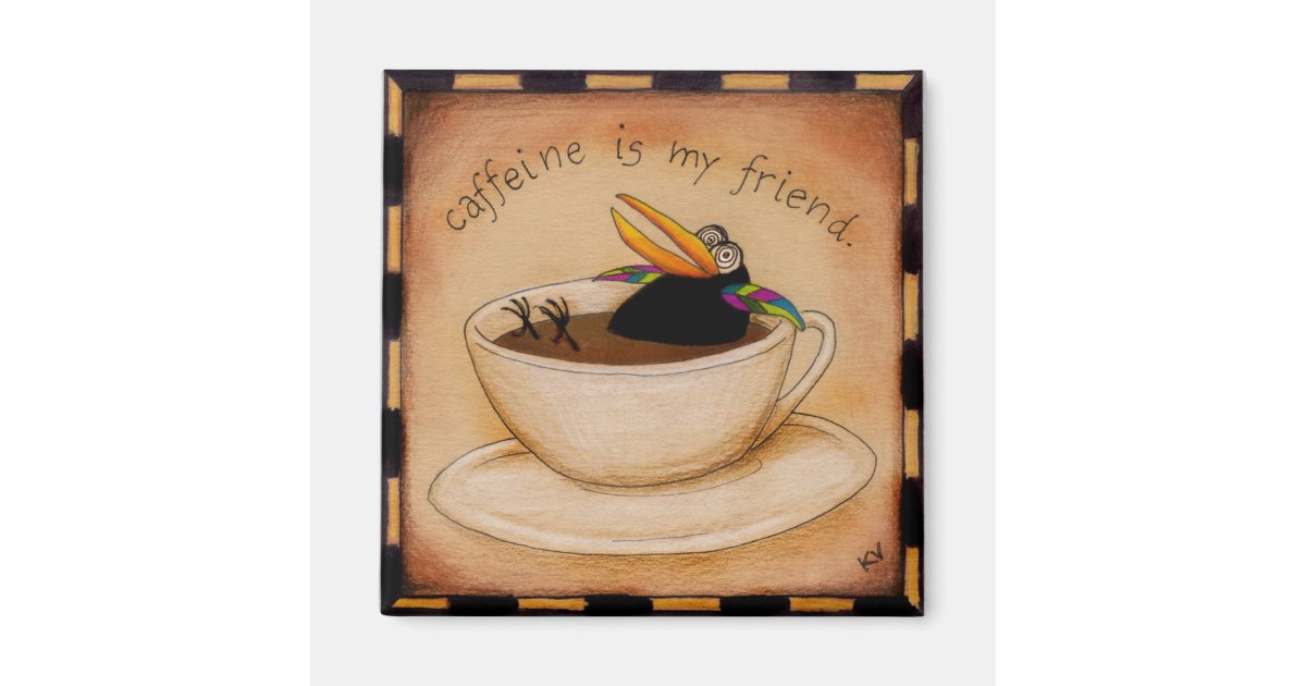 Funny coffee crow cartoon magnet | Zazzle