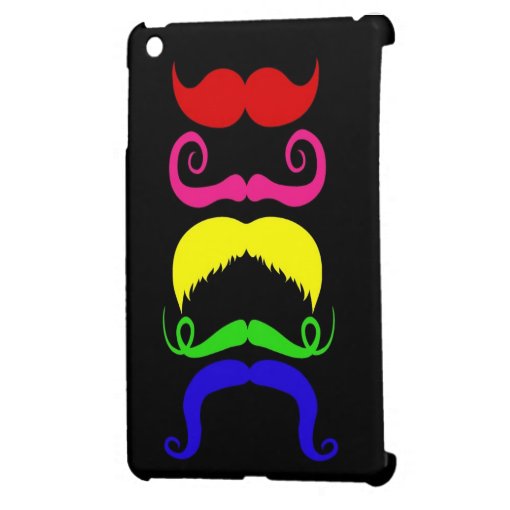 Funny Colorful Mustaches Pink Yellow Blue Green iPad Mini Case | Zazzle