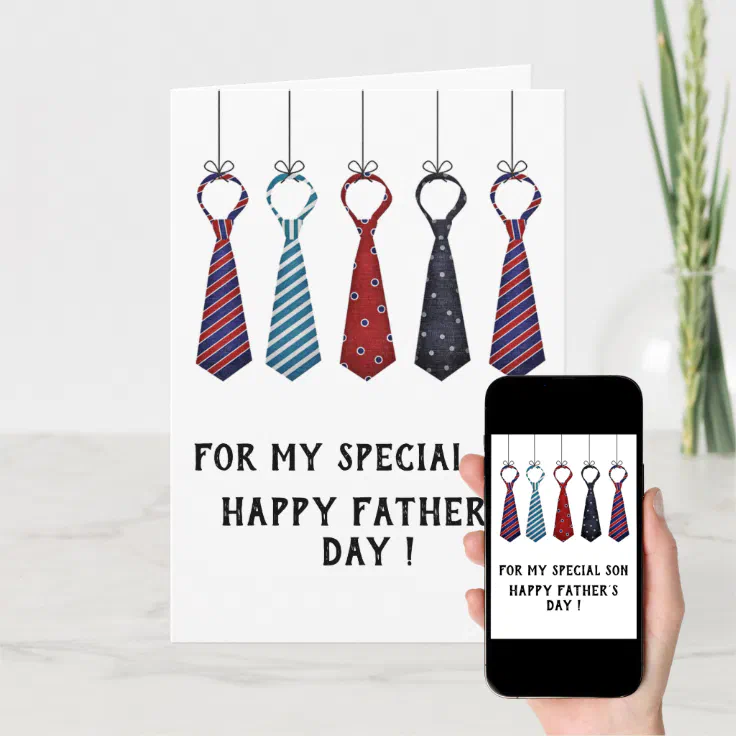 Funny Colorful Neck Tie Happy Fathers Day For Son Holiday Card | Zazzle