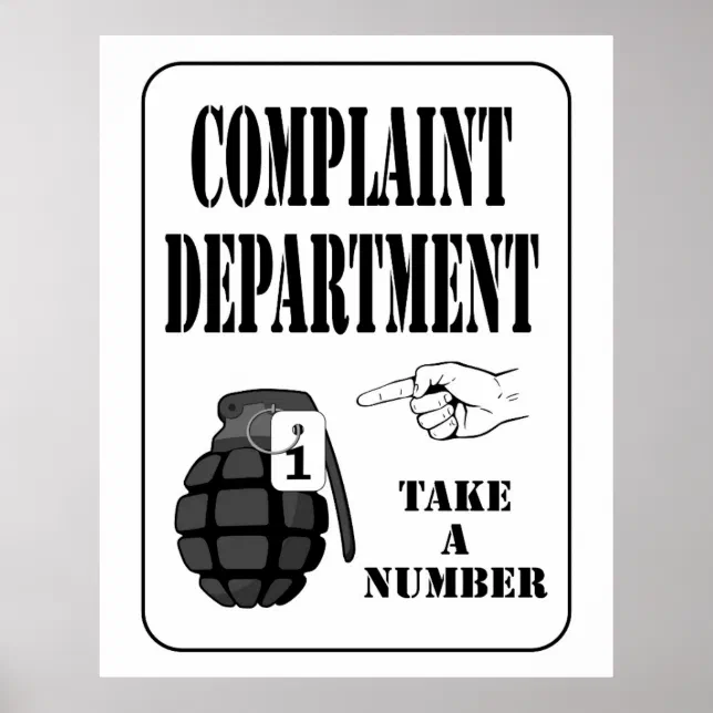 Funny Complaint Department, Take a Number Poster | Zazzle