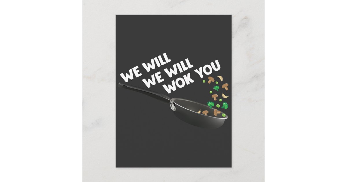 Funny Cooking Asian cuisine Food Pun Cook Wok Chef Postcard | Zazzle